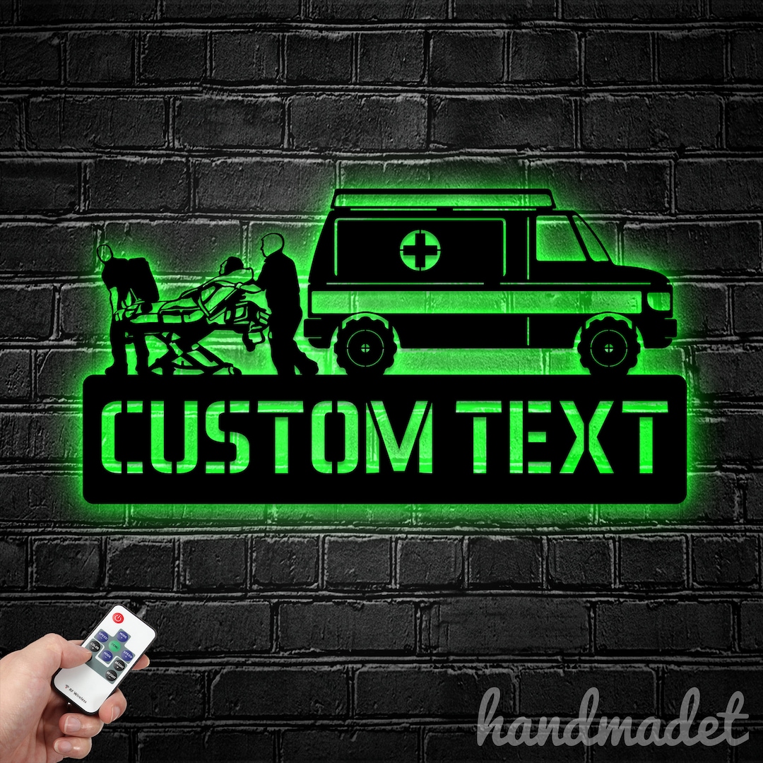 Personalized Emergency Ambulance Metal Wall Art LED Light - Custom ...