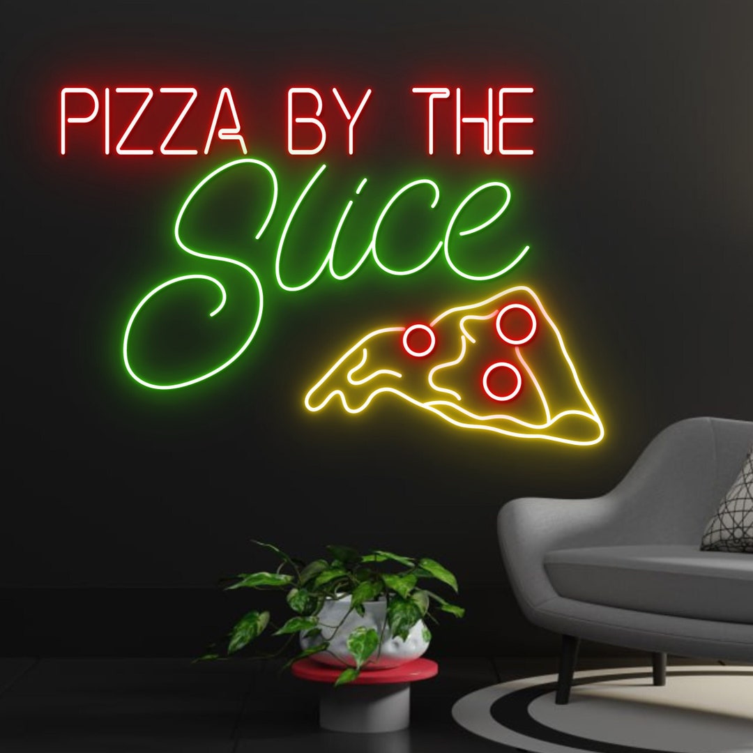 Pizza by the Slice Neon Sign, Pizza Led Lights, Fast Foods Neon Sign ...