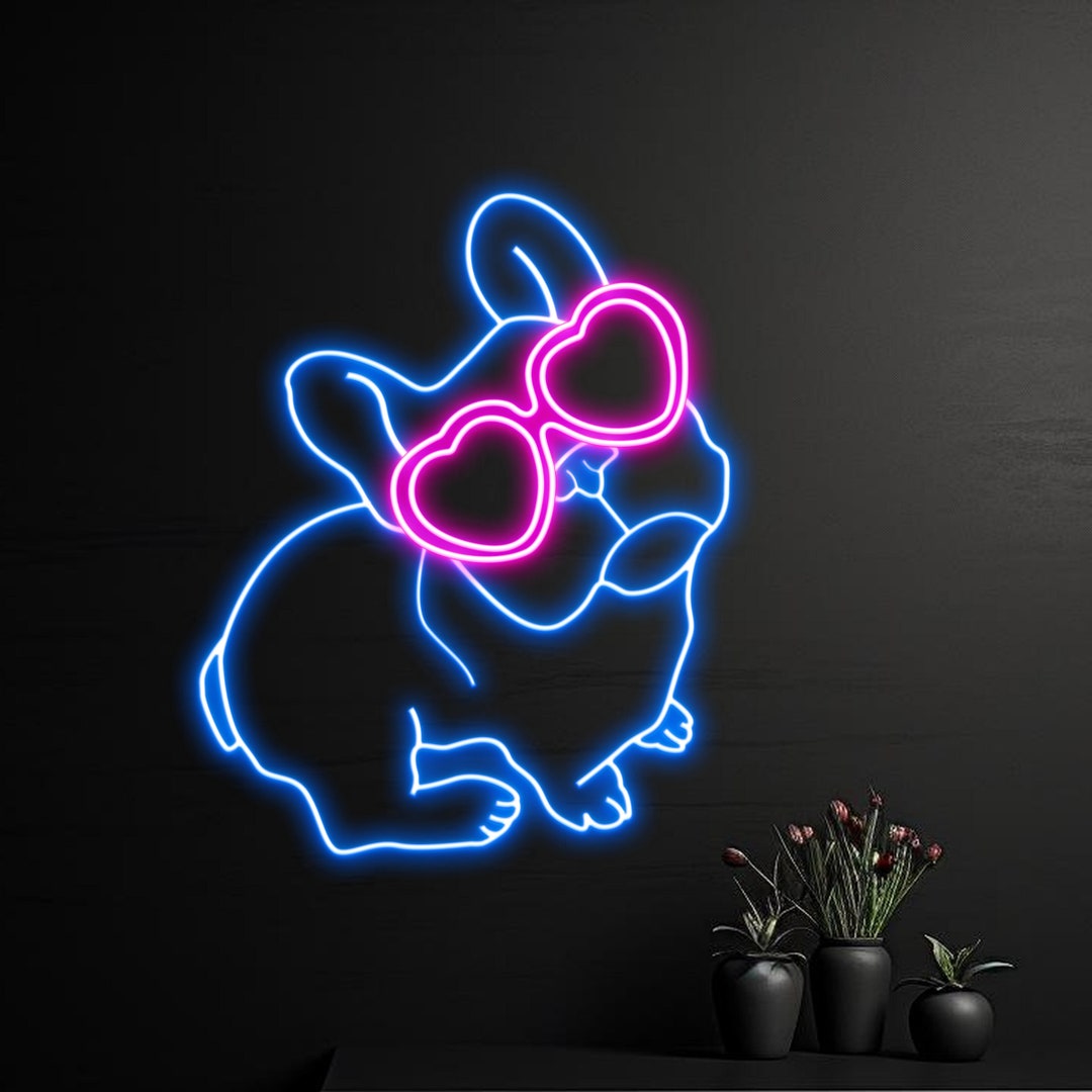French Bulldog Heart Glasses Neon Sign, Heart Sunglasses French Bulldog ...