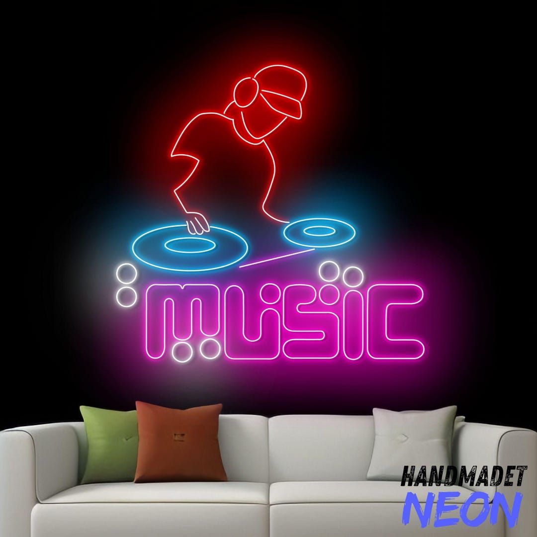 DJ Music Neon Sign, Man DJ Led Sign, Disc Jockey Music Led Light, Disc ...