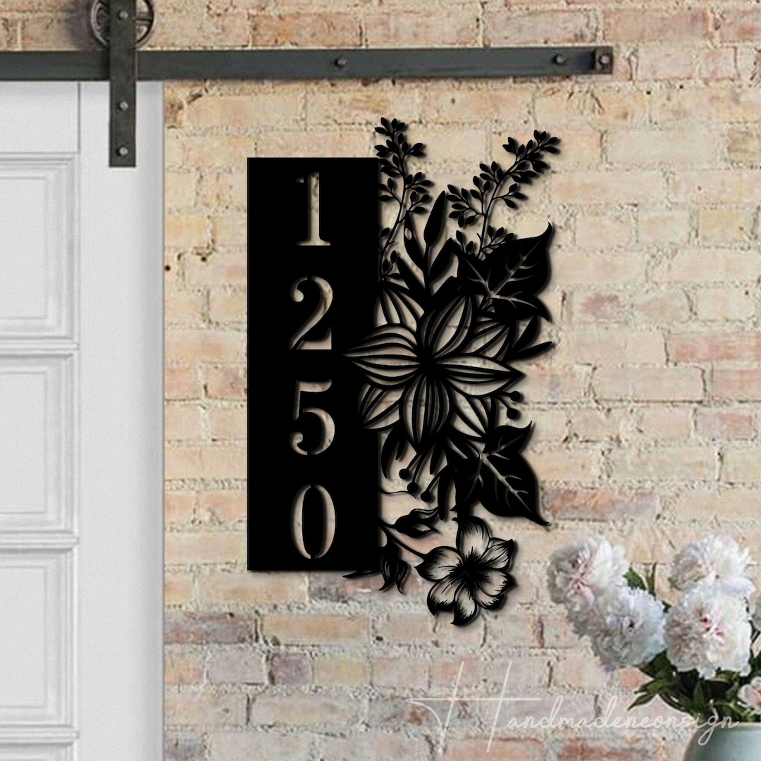 Personalized Flowers House Number, Flower Home Number Metal Wall Sign ...