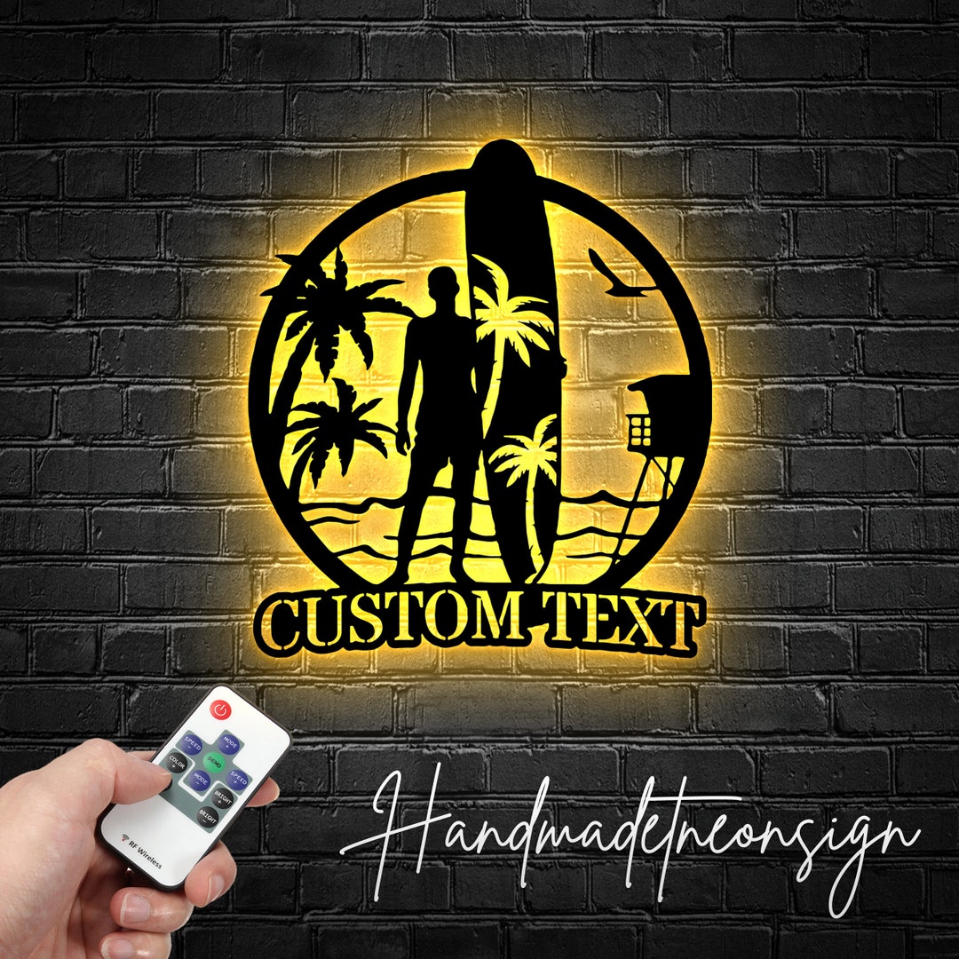 Custom Longboard Male Beach Surfing Metal Wall Art LED Light ...