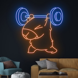 Capybara Lifts the Weight Neon Sign, Capybara Dumbbell LED Sign ...