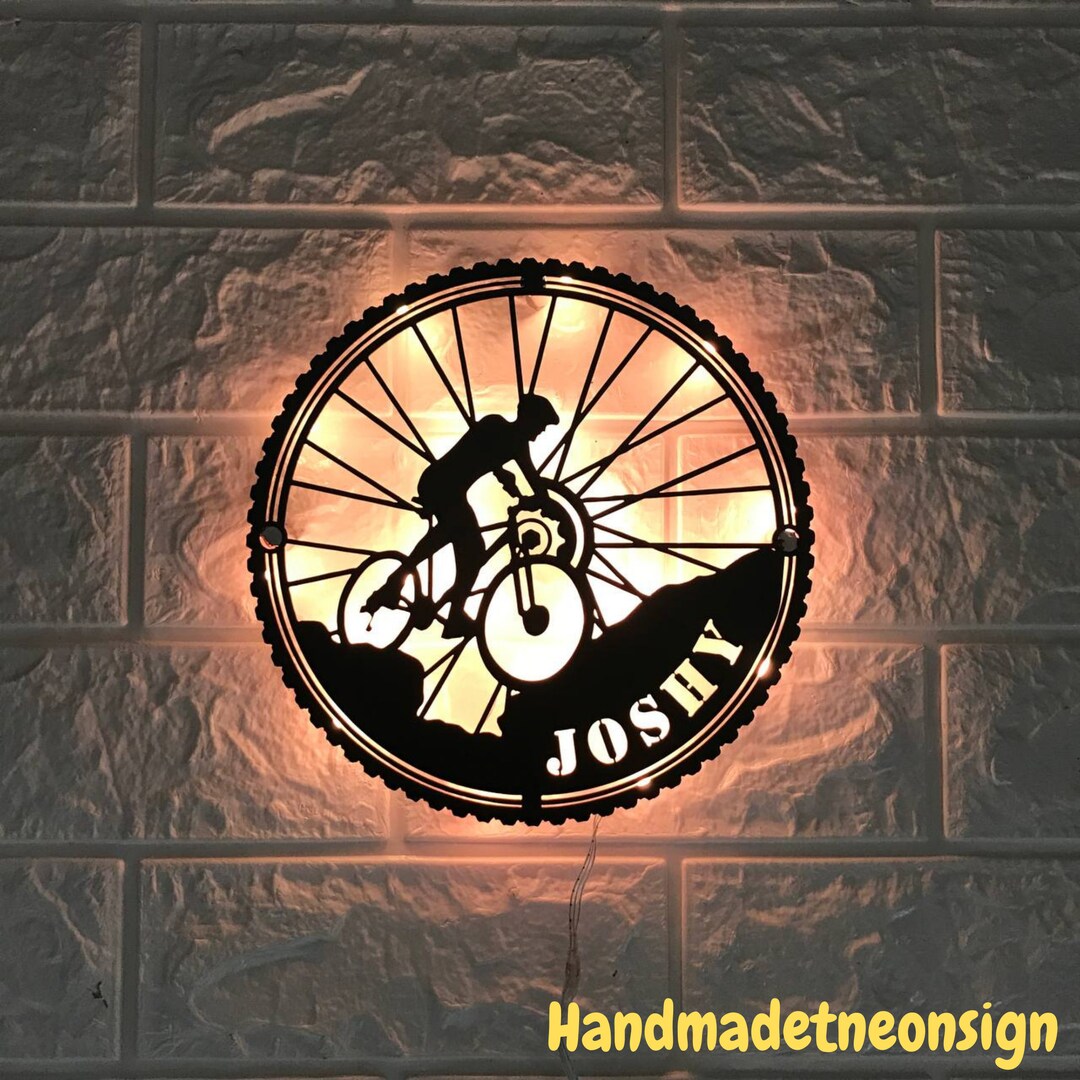 Custom Mountain Bike Metal Wall Art LED Light MTB Sign - Personalized ...