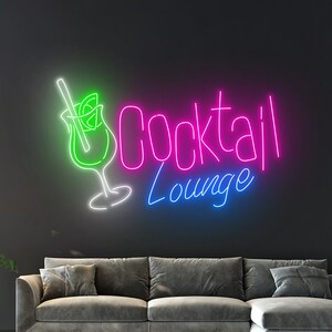 Cocktail Lounge Neon Sign, Bar Logo LED Light, Cocktail Wine Neon Light ...