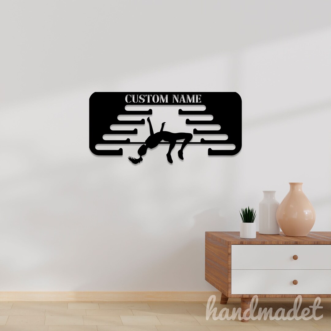 Custom Female High Jump Medal Hanger Metal Wall Art LED Light, High ...