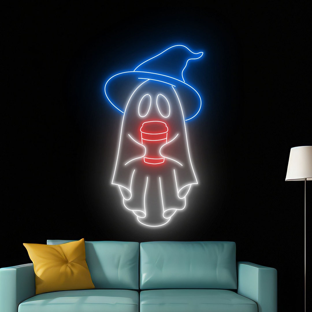 Ghost Drinking Coffee Neon Wall Sign, Devil Led Wall Light, Cafe Led ...