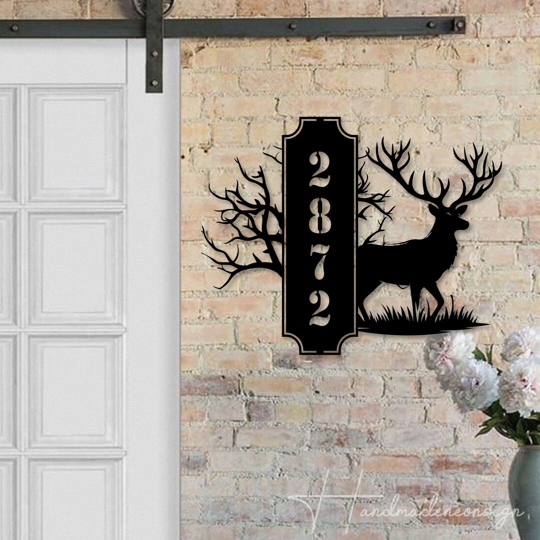 Personalized Deer Home Number Metal Sign, Custom Deer Number Address ...