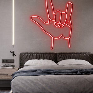 Rock Hand Neon Sign, Rock N Roll Neon Sign Cool Hand Led Light, Hand ...