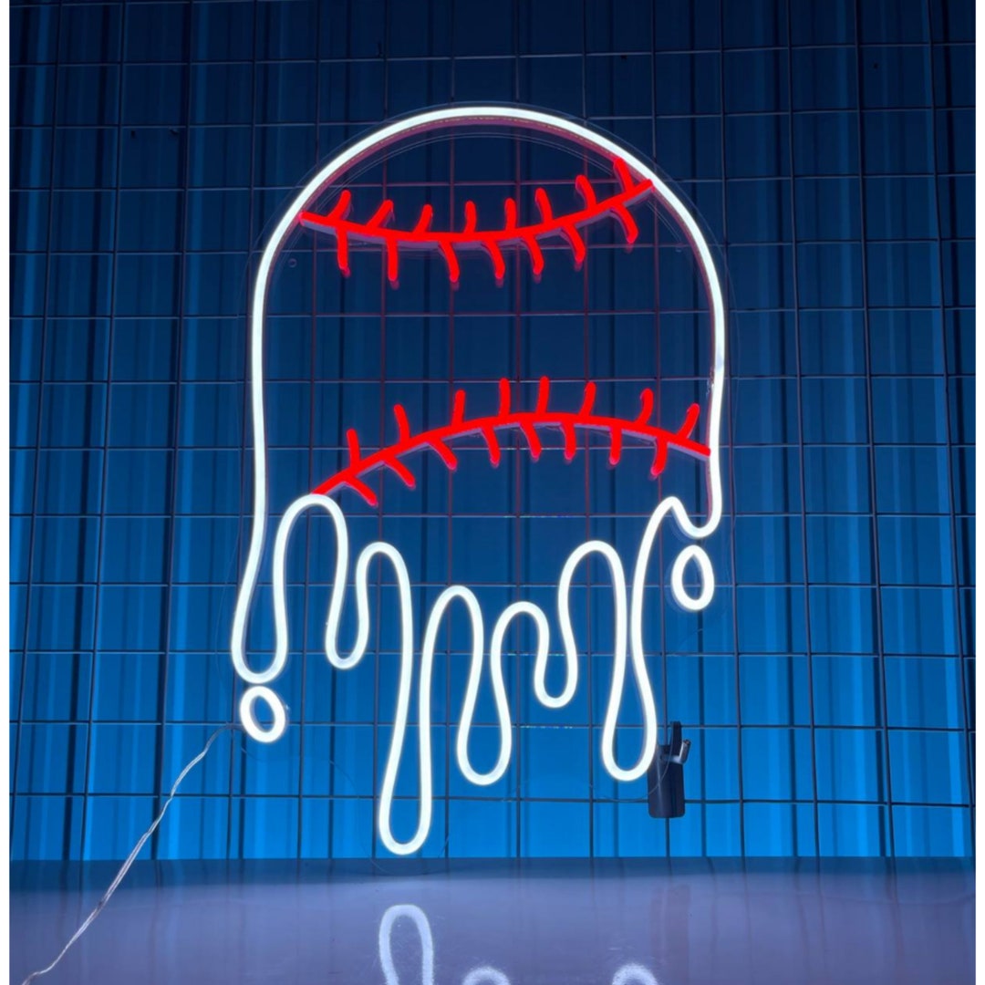 Dripping Baseball Led Sign, Baseball Neon Sign, Wall Decor, Custom Neon ...