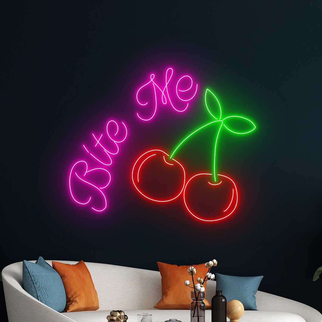 Bite Me Cherry Led Sign, Cherry Bomb Neon Sign, Cherry Fruit Neon Light ...