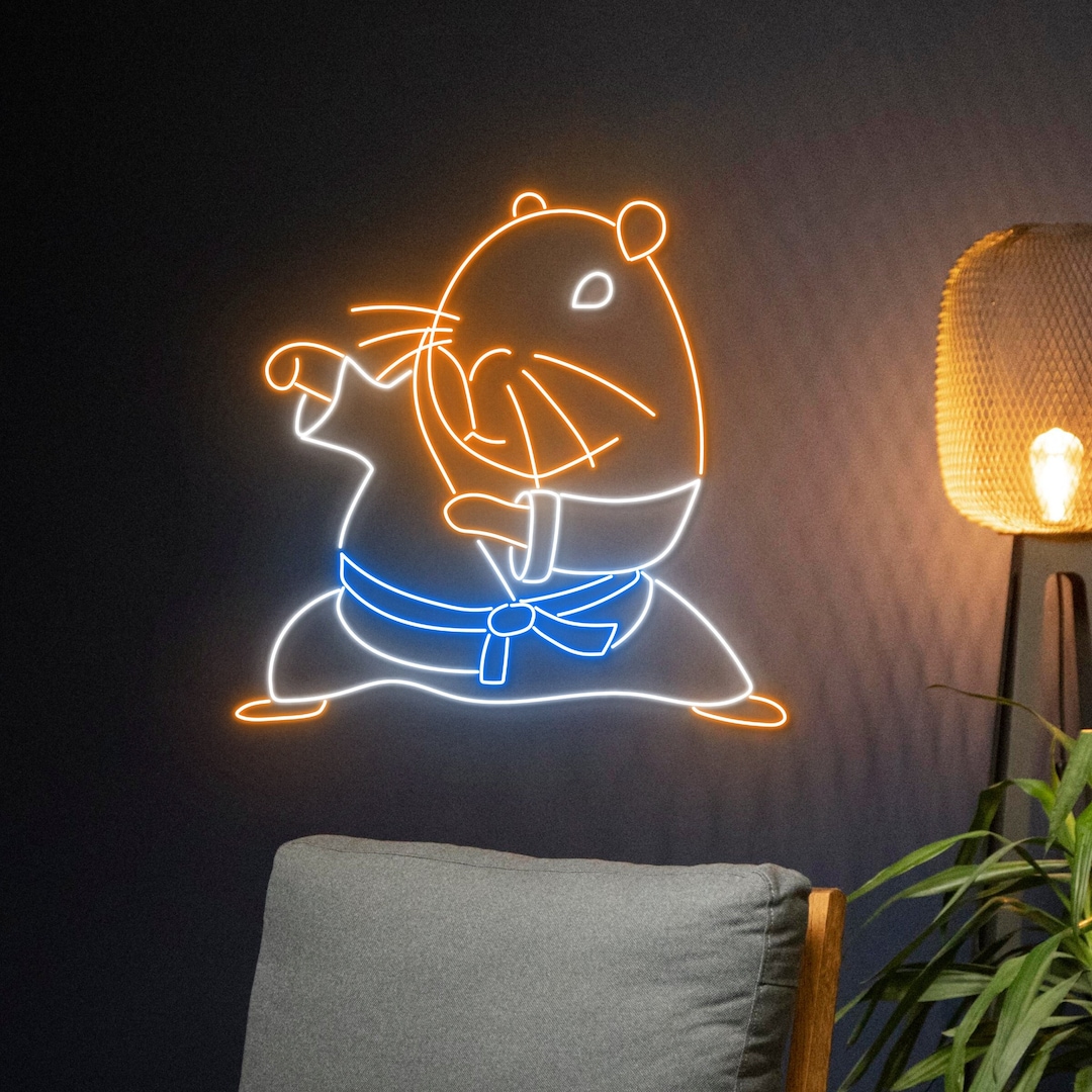 Capybara Karate Neon Sign, Karate Capybara Led Sign, Capybara Martial ...