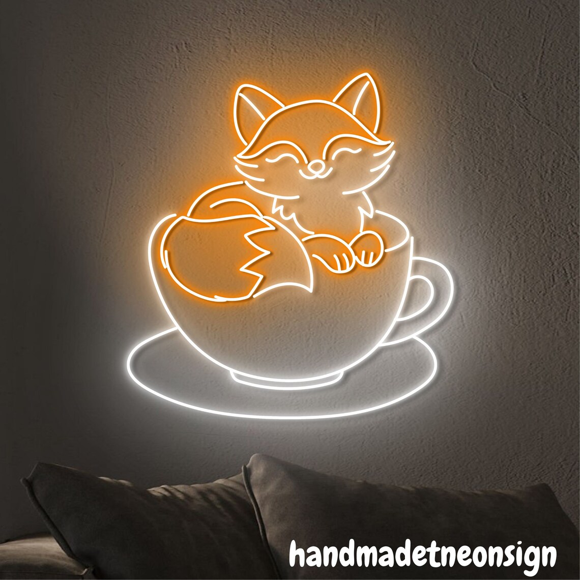 Fox in A Cup Neon Sign, Fox Led Sign, Cute Fox Neon Light, Funny Fox ...