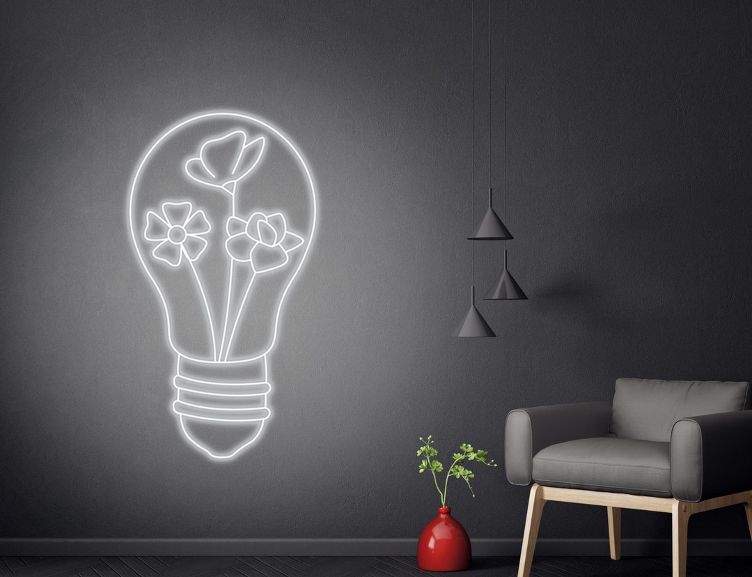 Flower Light Bulb Led Sign, Light Bulb Neon Sign, Wall Decor, Custom ...