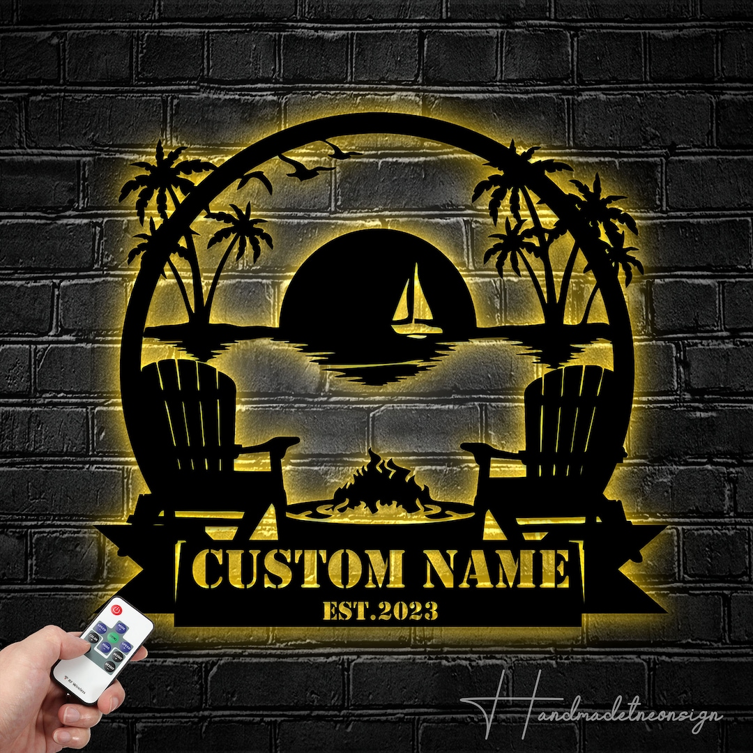 Custom Camping Metal Wall Art LED Light, Wild Camping Metal Sign ...