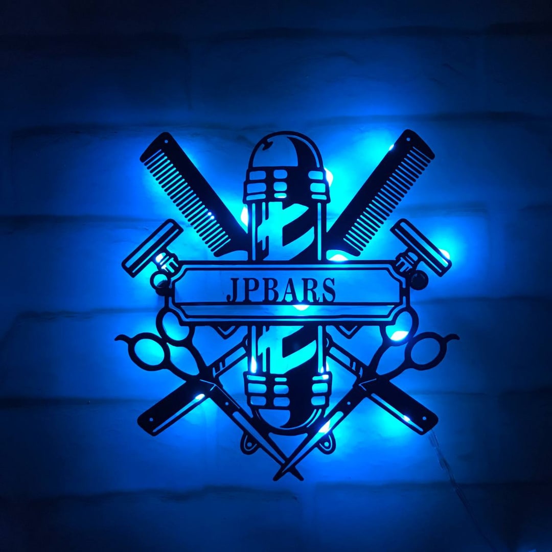 Personalized Barber Shop Metal Wall Art LED Light - Custom Hairstylist ...