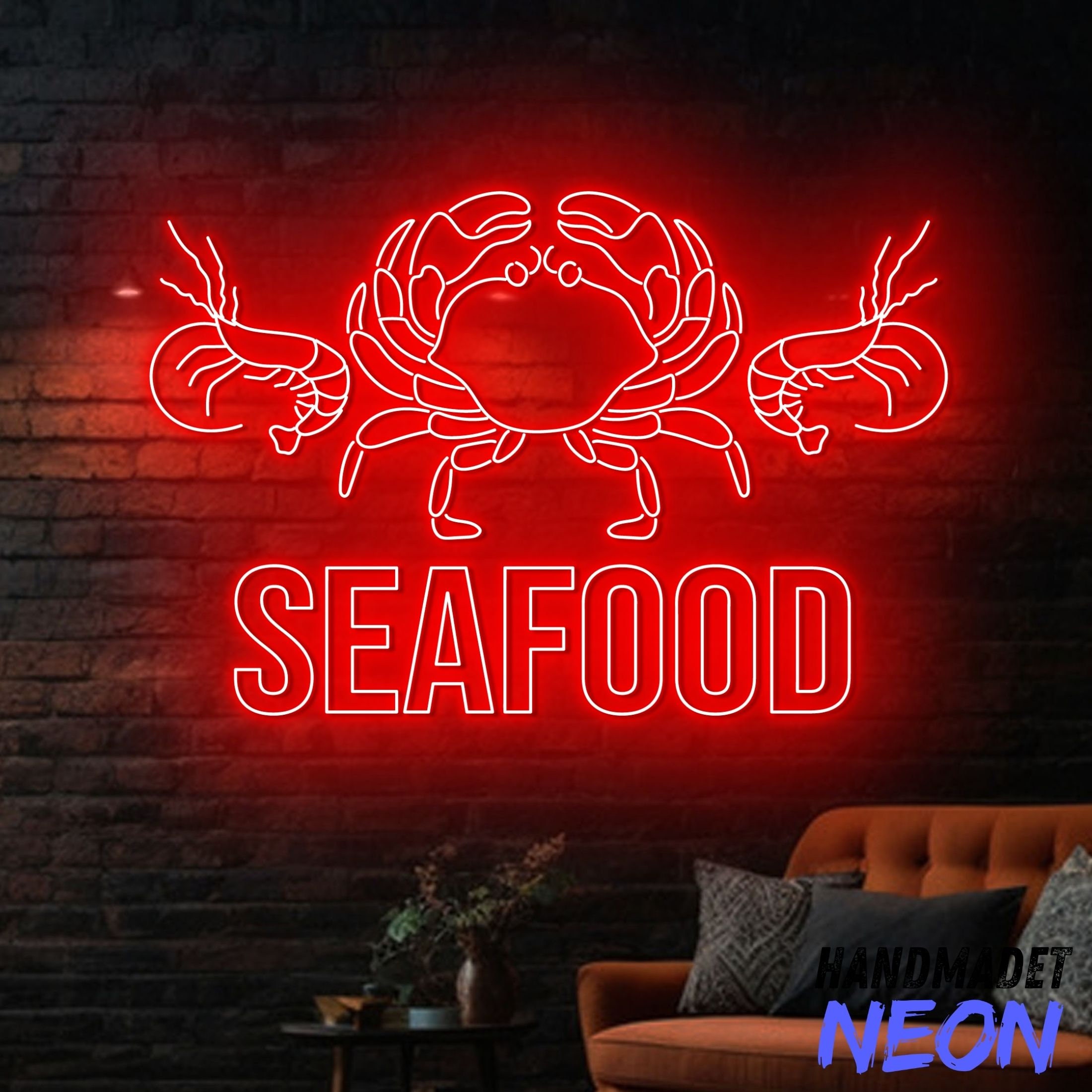 Seafood Neon Sign, Shrimp and Crab Led Sign, Seafood Led Light, Crab ...