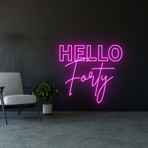 Hello Forty 40th Birthday Decorations for Her Gifts, Custom LED Neon ...