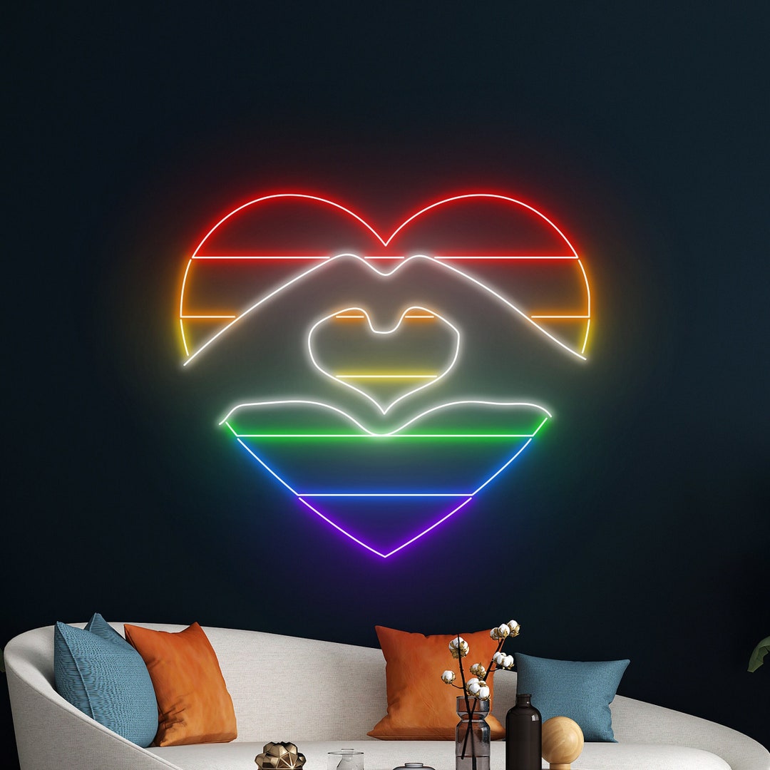 LGBT Heart Hand Neon Sign, LGBT Heart Hand Led Sign, Heart Led Neon ...