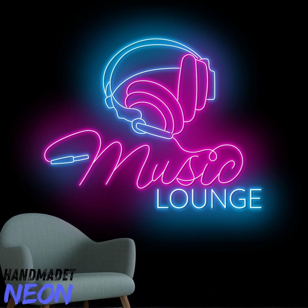 Music Lounge Neon Sign, Headphone Led Sign, Music Led Light, Headphone ...