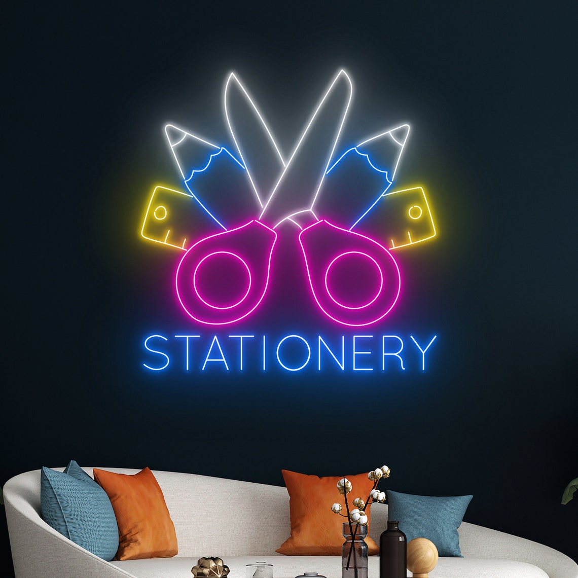 Stationery Led Sign, Stationery Neon Sign, Wall Decor, Stationery Shop ...