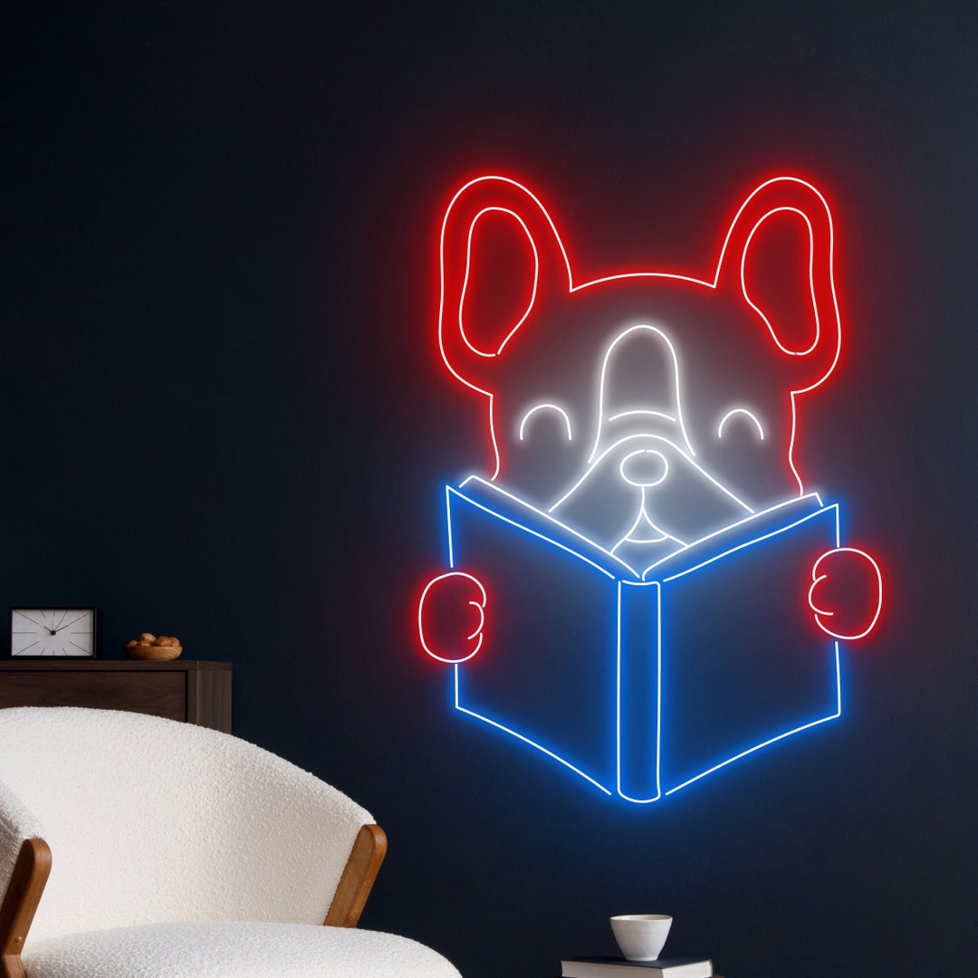 French Bulldog Reading Book Neon Sign, Dog LED Light, French Bulldog ...