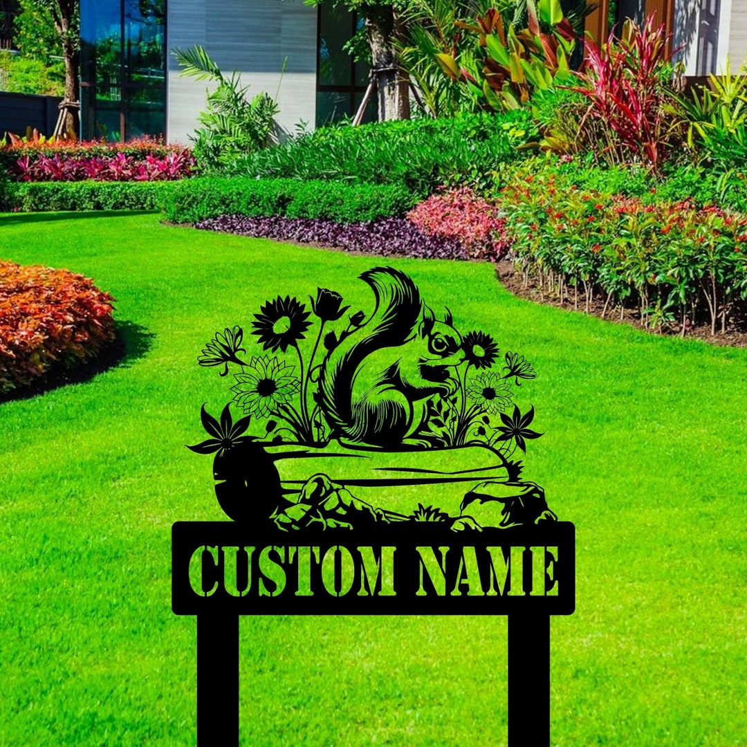 Custom Outdoor Squirrel Metal Sign With Stakes - Personalized Outdoor ...