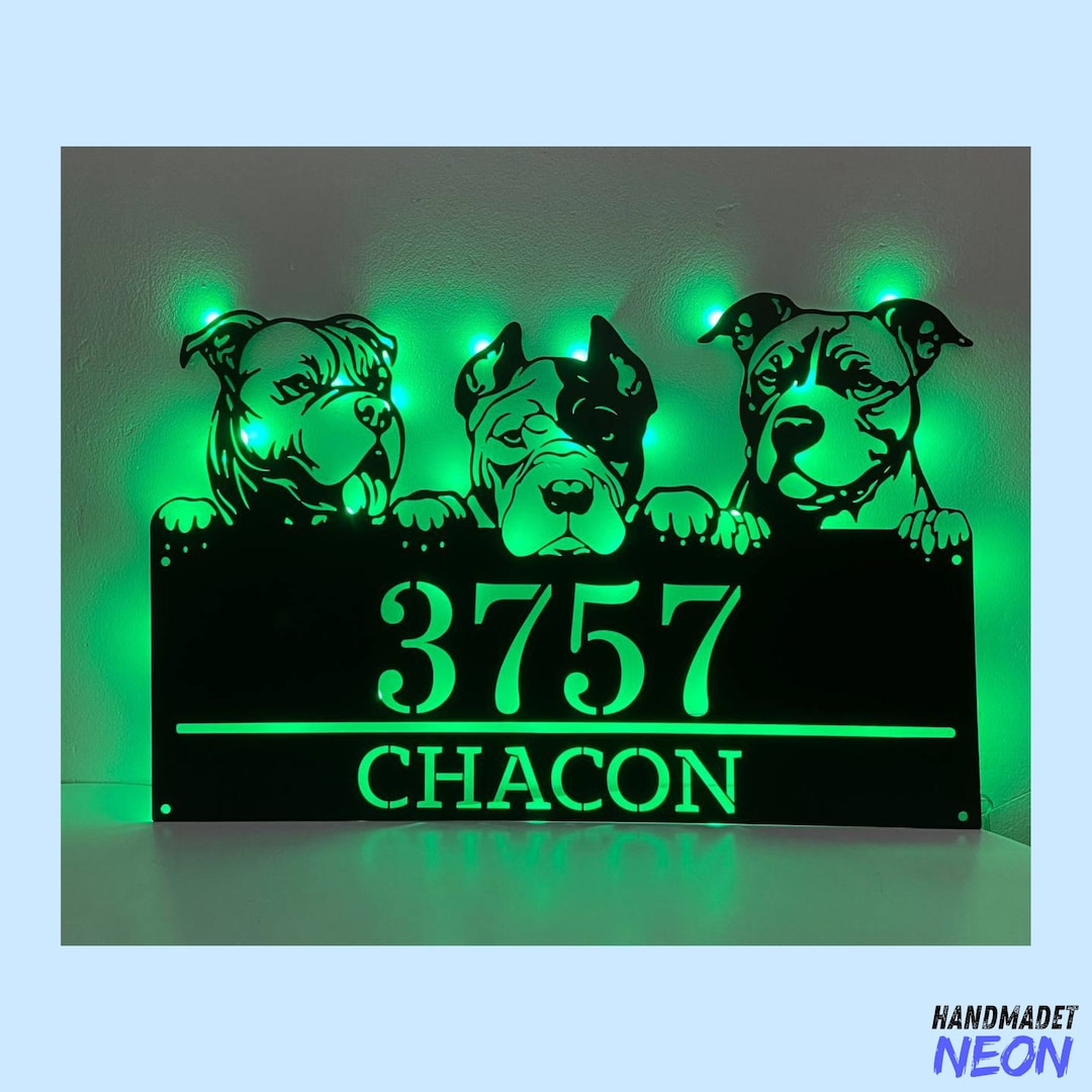Personalized Pit Bull Dogs House Number, Pit Bull Dog Home Number Metal ...