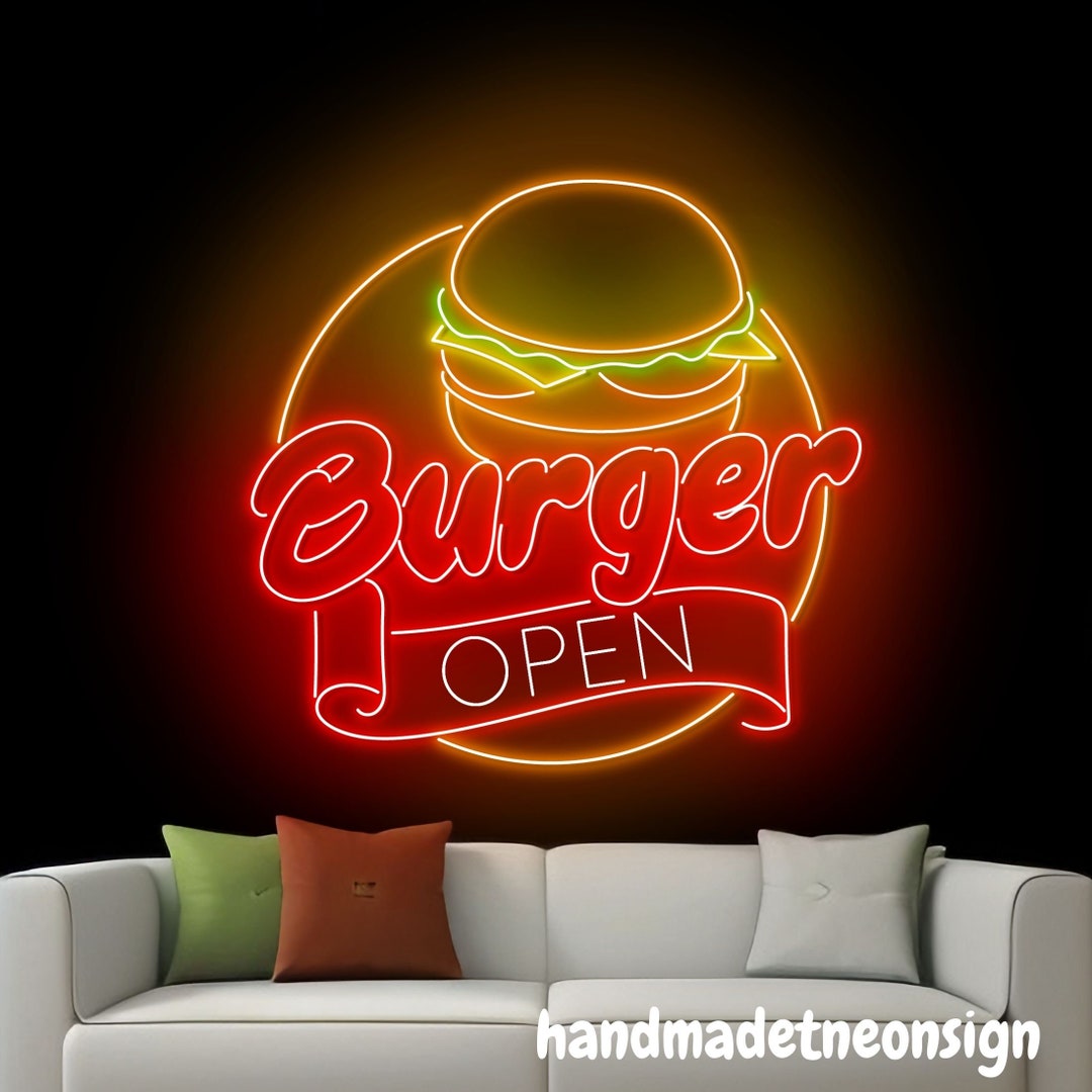 Open Burger Neon Sign, Burger Open Led Sign, Hamburger Neon Light ...