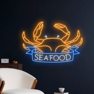 Seafood Crab Neon Sign, Crab Seafood Led Sign, Crab Led Light, Crab ...