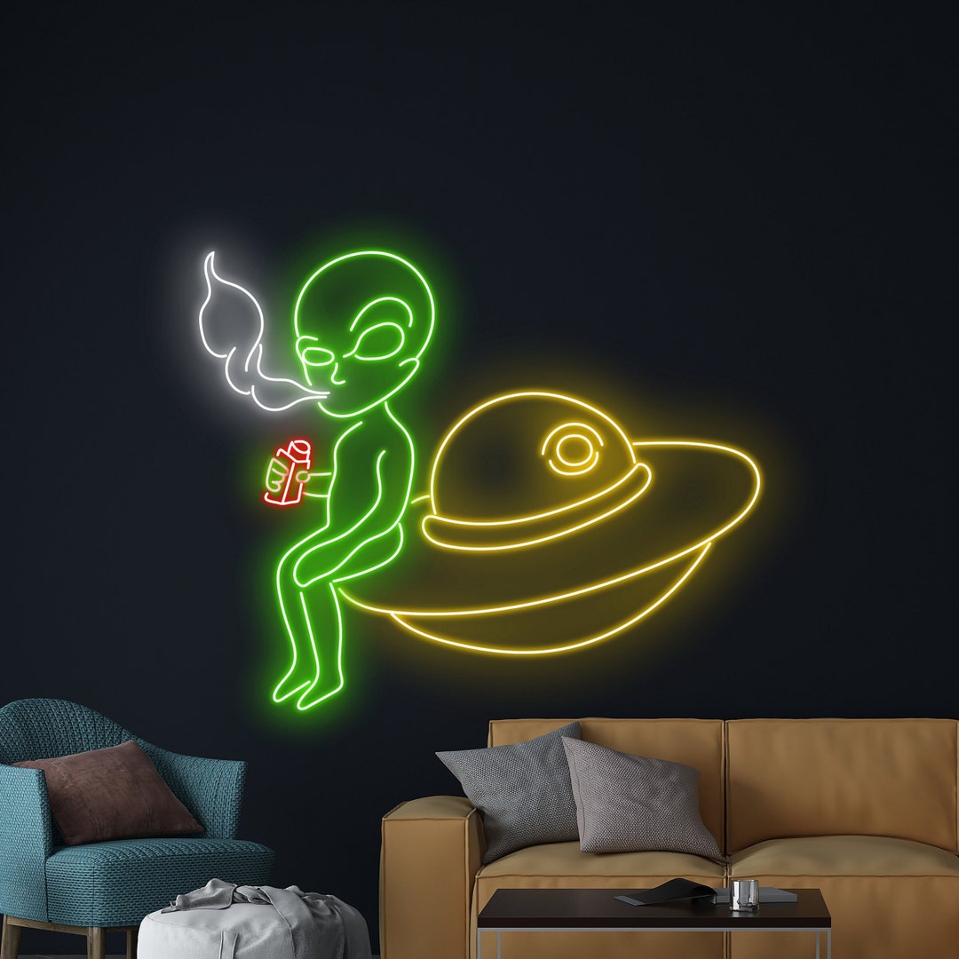 Smoking Alien Led Sign, Alien Smokes Neon Light, Alien Smoking Weed ...