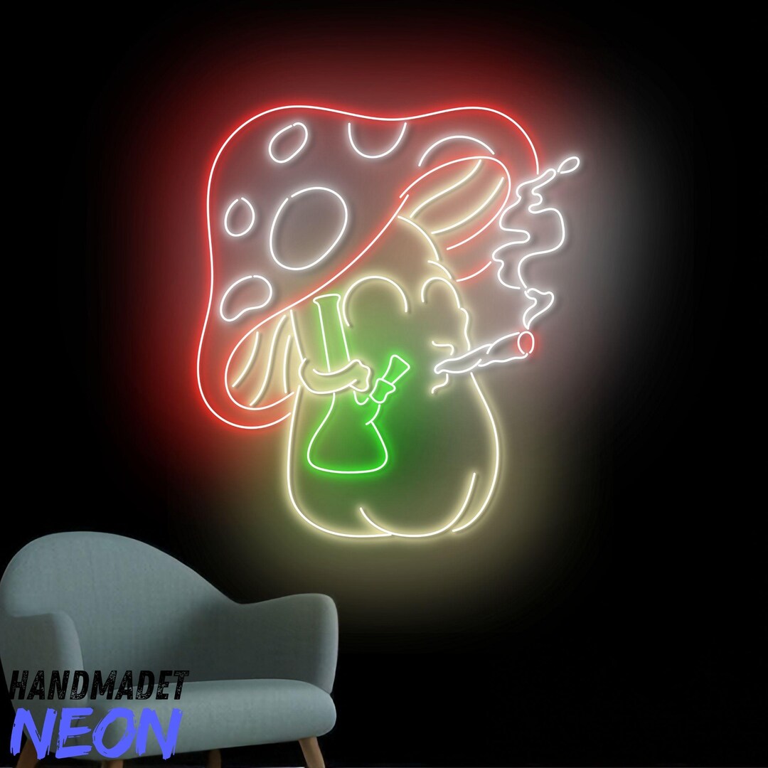 Mushroom Smoking Weed Neon Sign, Mushroom Smoking Led Sign, Weed Shop ...