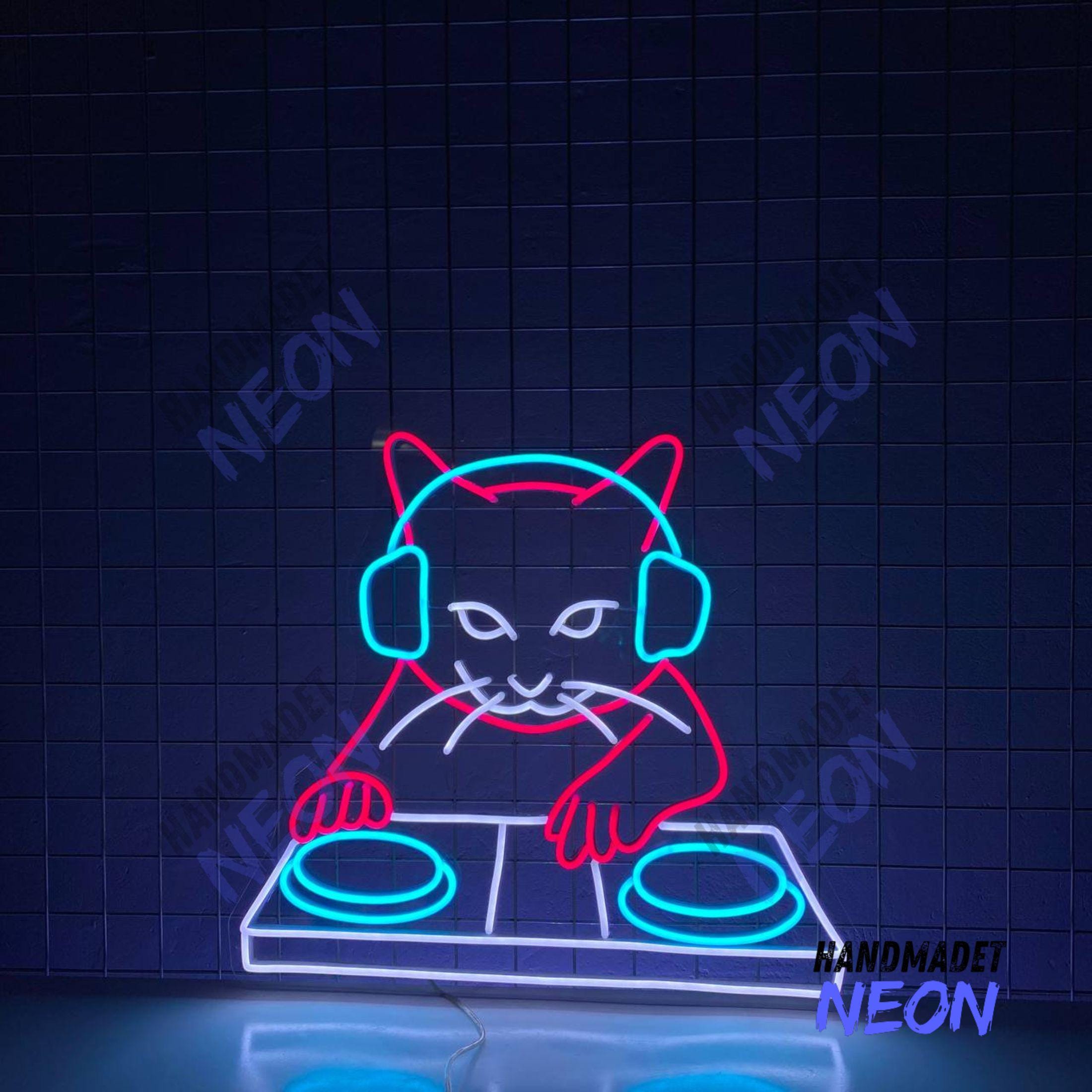Cat DJ Neon Sign, DJ Cat Led Sign, Cat Playing Music Neon Light, Pet ...