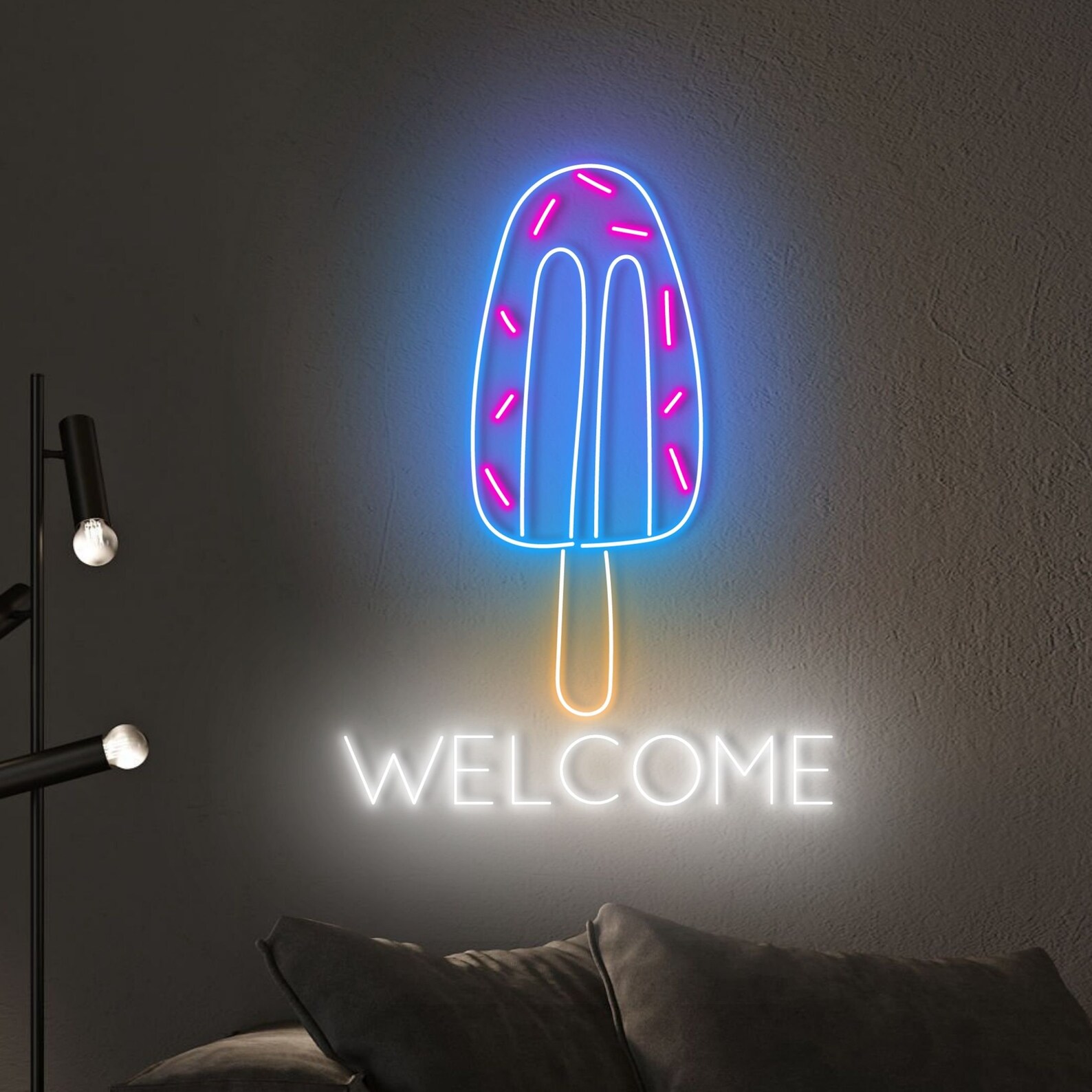 Ice Cream Welcome Neon Wall Sign, Ice Cream Stick Led Wall Sign, Gelato ...