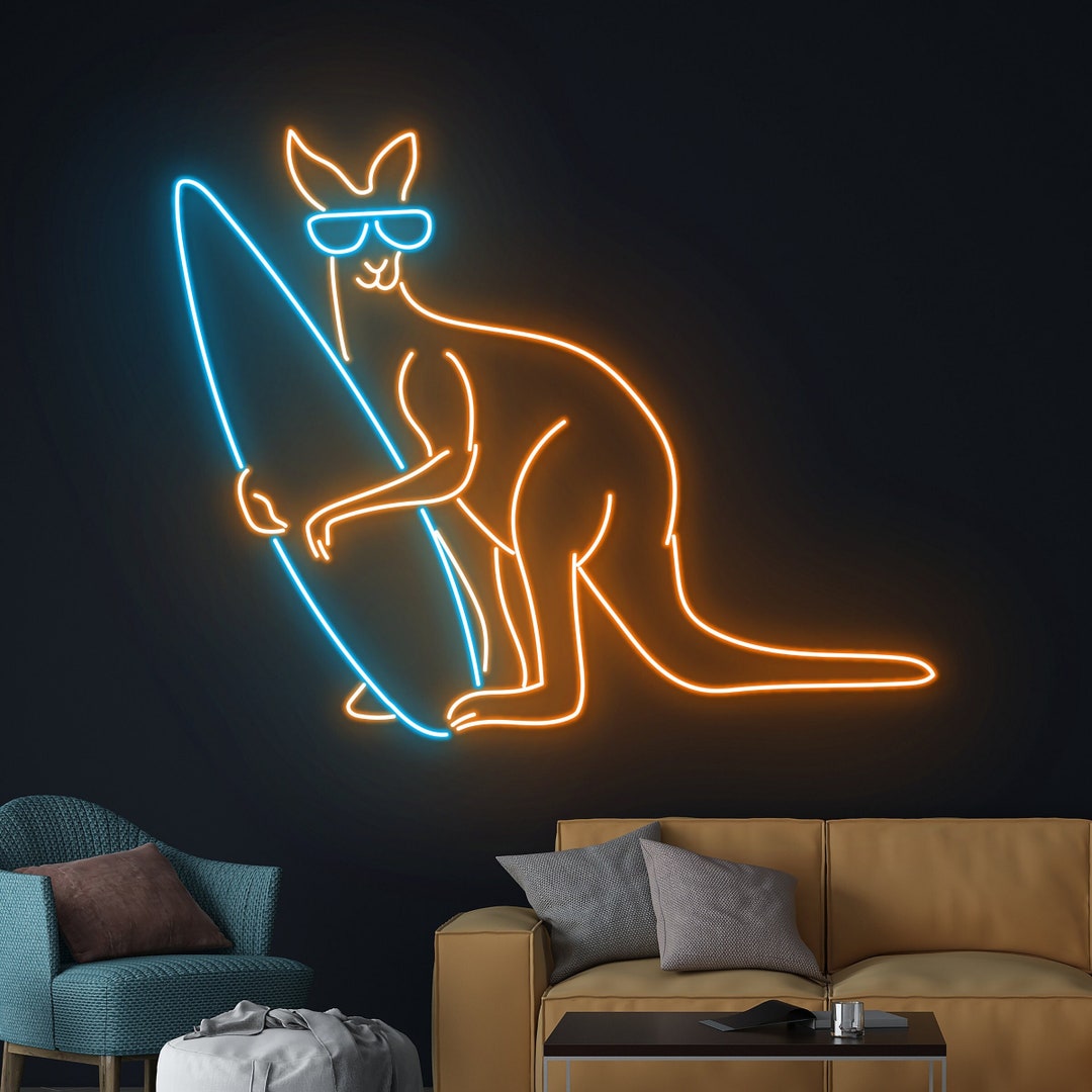 Kangaroo Surfing Neon Sign, Surfer Kangaroo Neon Light, Kangaroo ...
