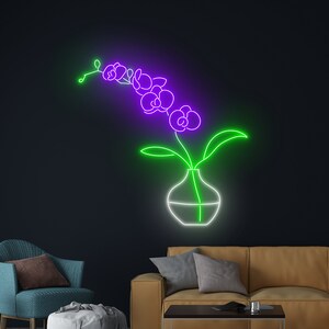 Orchid Vase Led Sign, Orchid Flower Vase Neon Sign, Flower Neon Light ...