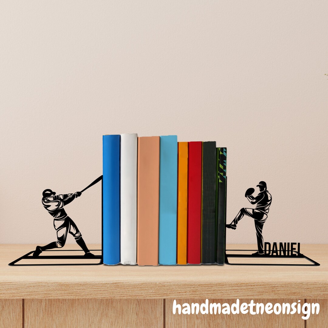 Custom Baseball Metal Bookends Baseball Player Name Bookend, Baseball ...