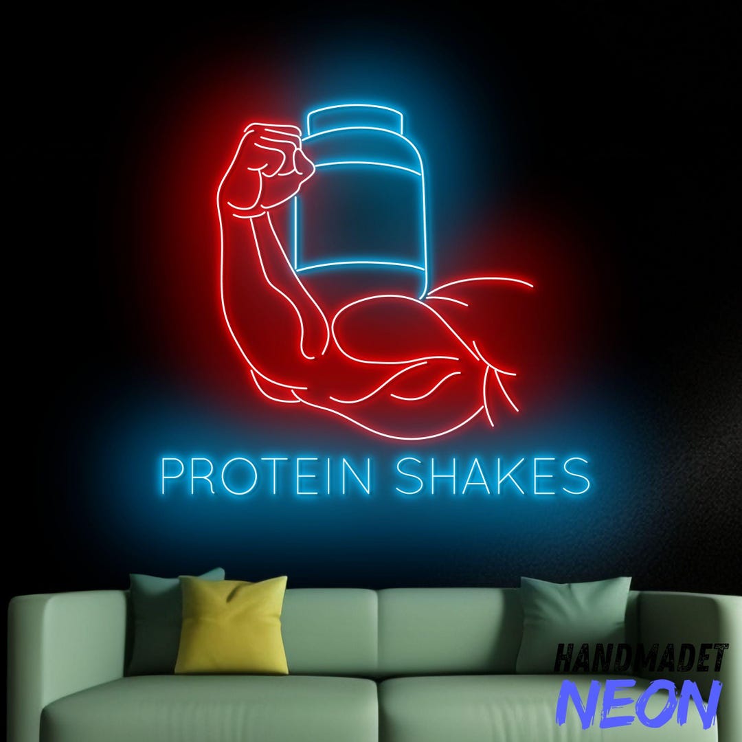 Protein Shakes Neon Sign, Muscular Arm Led Sign, Weightlifting Led ...
