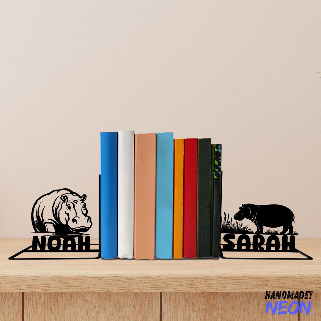 Custom Hippopotamus Metal Bookends, Hippo Name Bookend, Hippo Table ...