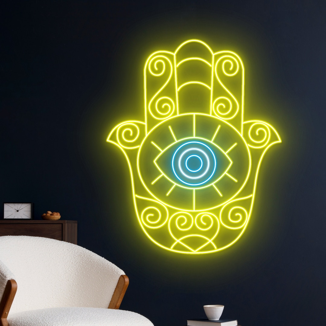 Hamsa Hand Neon Light, Hand of Fatima Ed Light, Evil Eye Hand Neon Sign ...