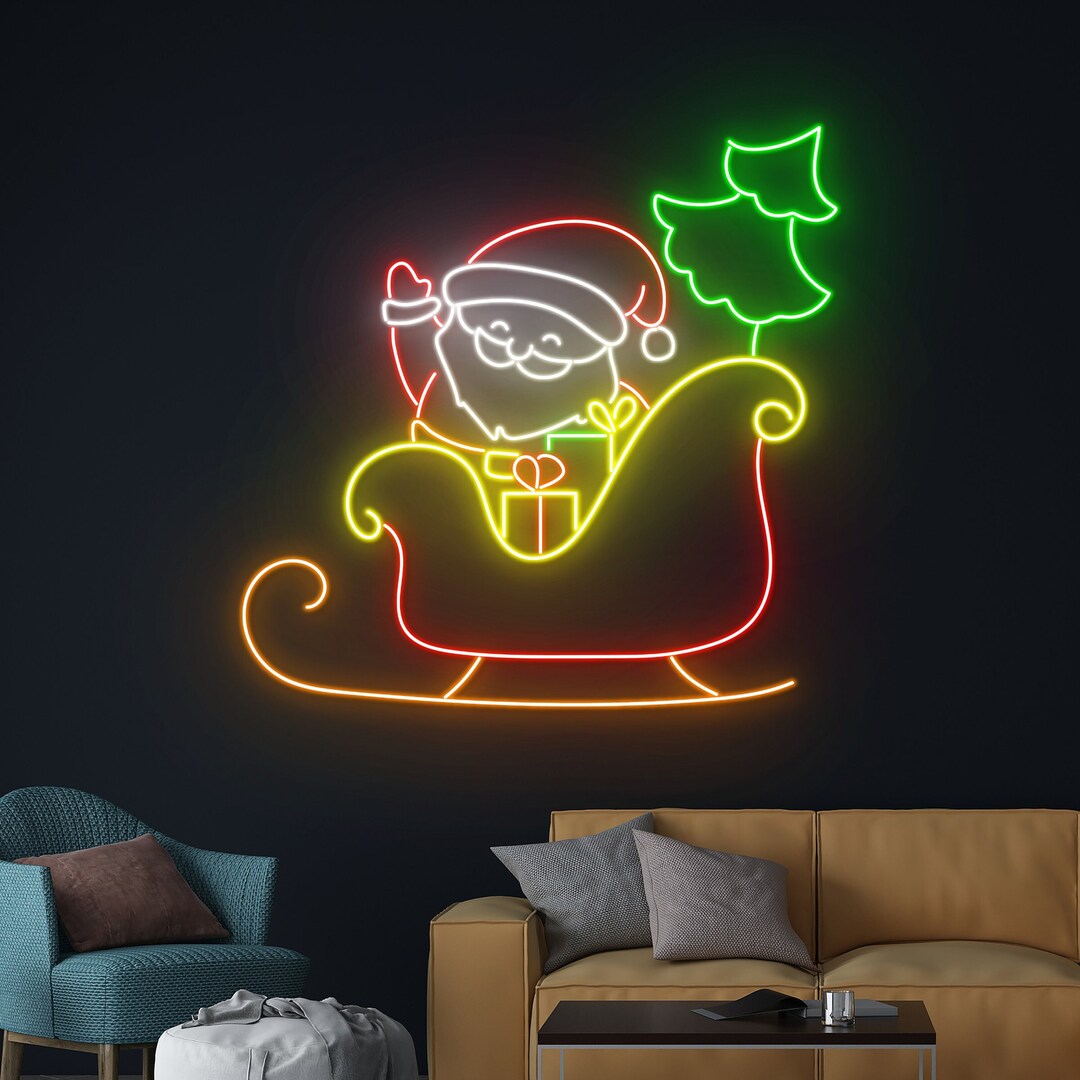 Santa Claus Sleigh Neon Sign Christmas Sleigh Led Sign Merry - Etsy