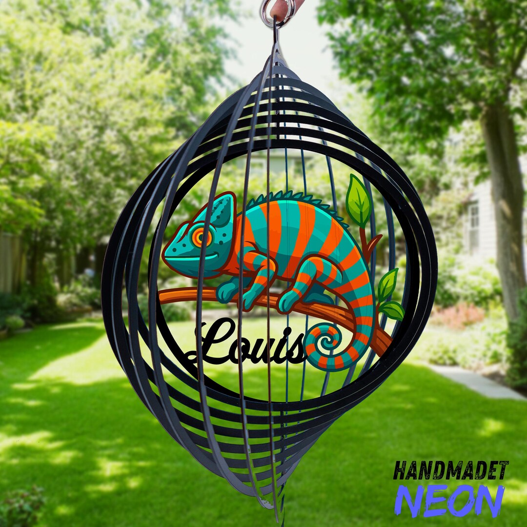 Custom Chameleon Wind Spinner With Name, Vibrant Metal Yard Art, Summer ...