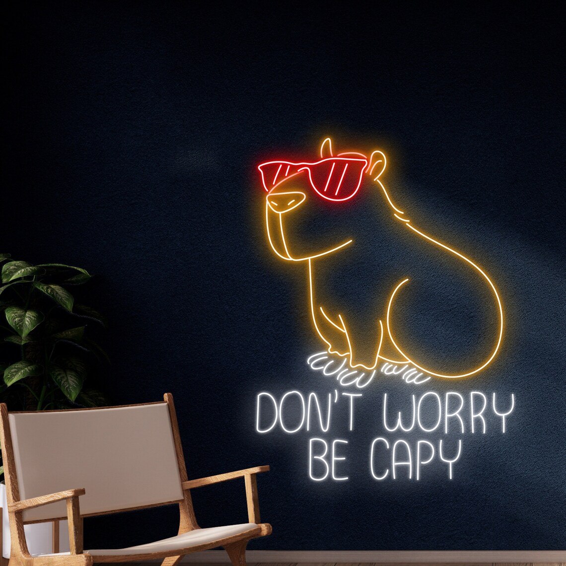 Don't Worry Be Capy Capybara in Glasses Neon Sign, Sunglasses Capybara ...