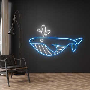 Whale Neon Led Sign, Cute Whale Neon Sign, Wall Decor, Whale Led Light ...