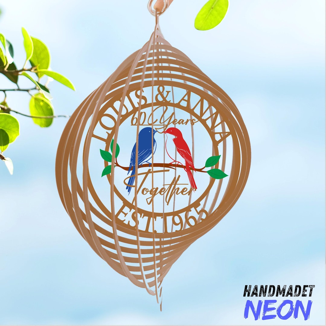Personalized 60th Anniversary Wind Spinner, Custom Couple Metal Wind ...