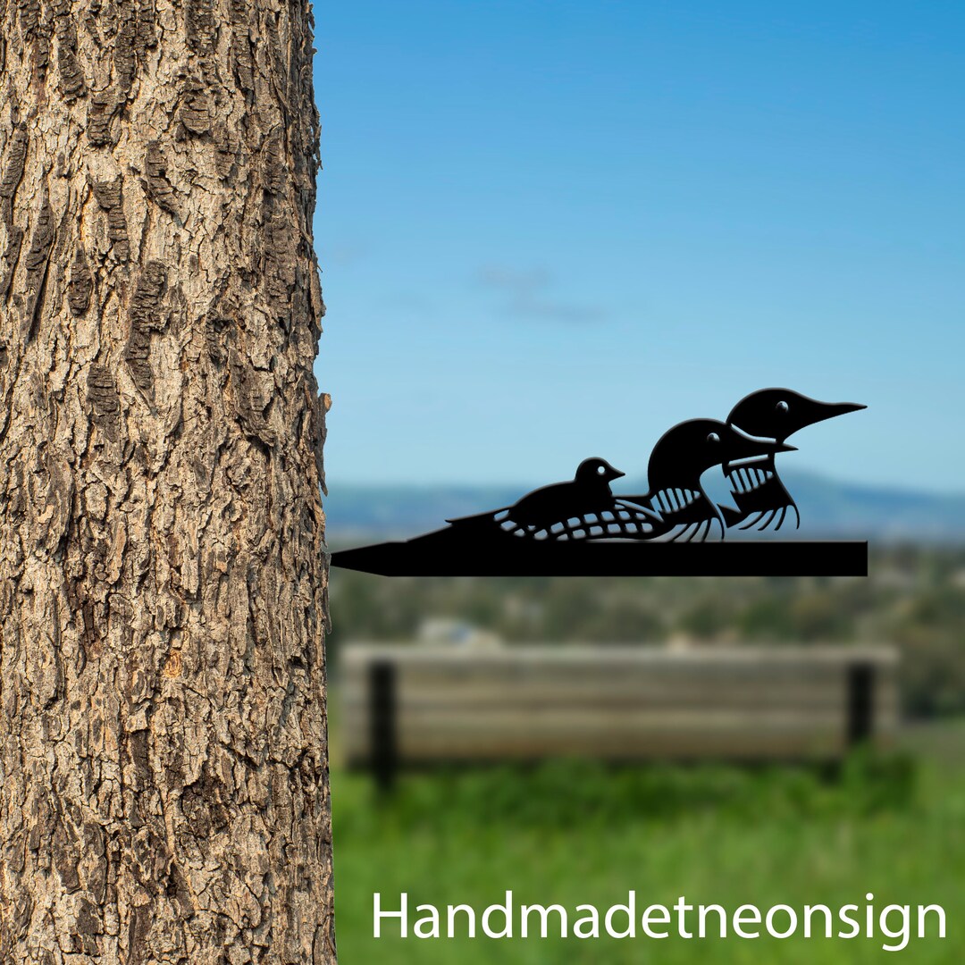 Personalized Loon on Branch Metal Tree Stake, Loon Garden Tree Stake ...