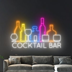 Cocktail Bar Neon Sign, Bar Logo LED Light, Cocktail Wine Neon Light ...