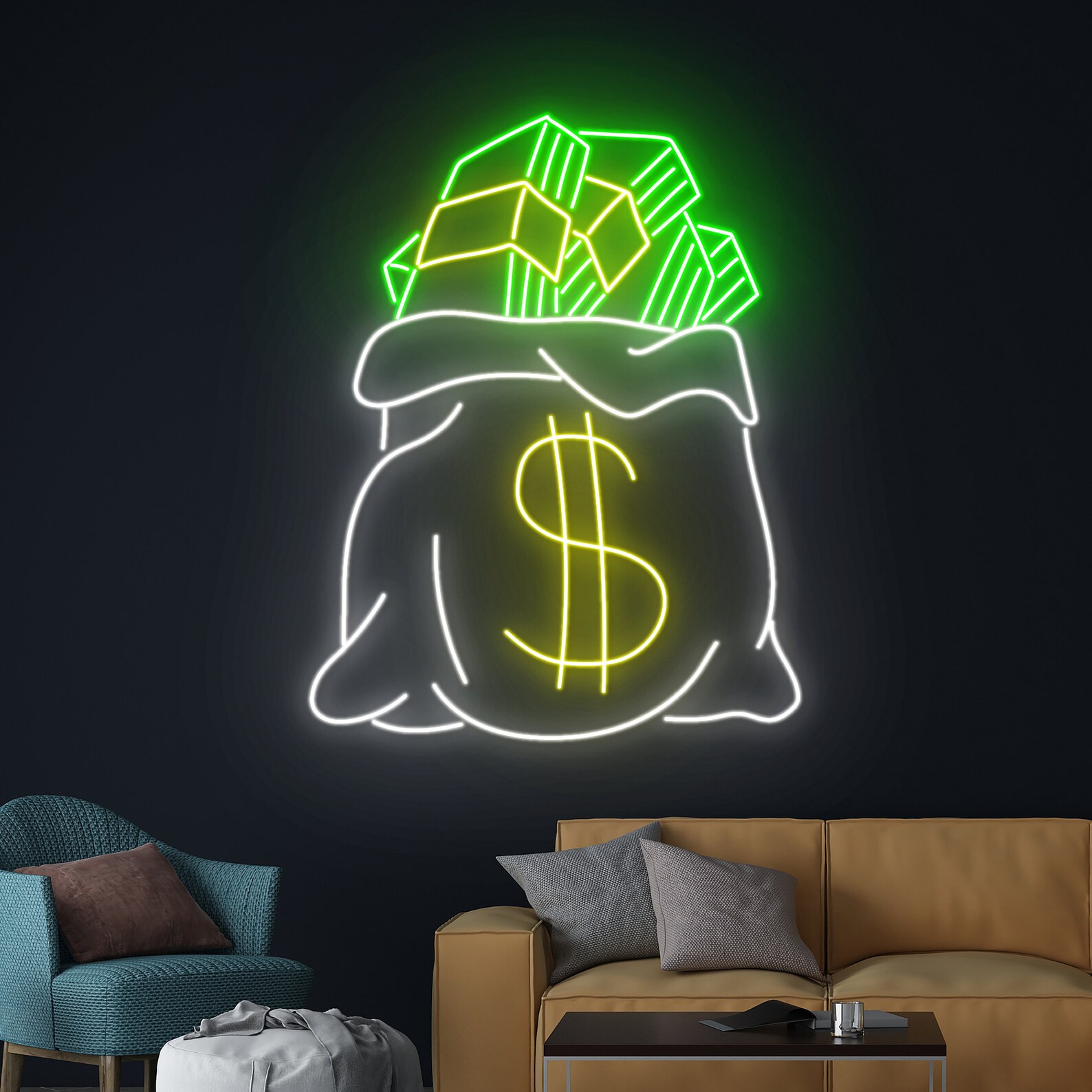 Money Bag Led Sign, Dollar Bag Neon Sign, Money Neon Light, Dollars Led ...