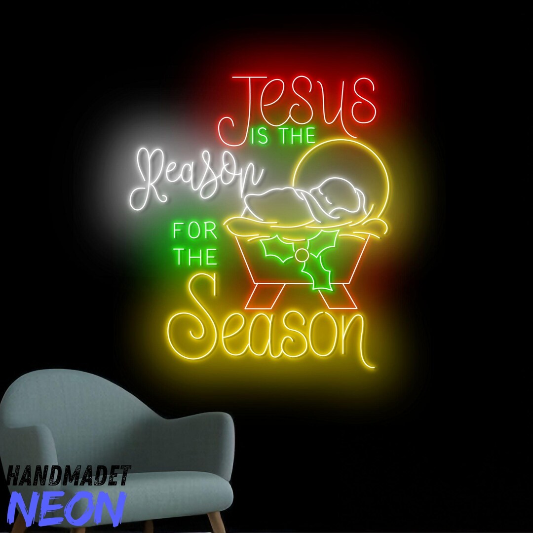 Jesus is the Reason for the Season Neon Sign, Nativity Scene Led Sign ...