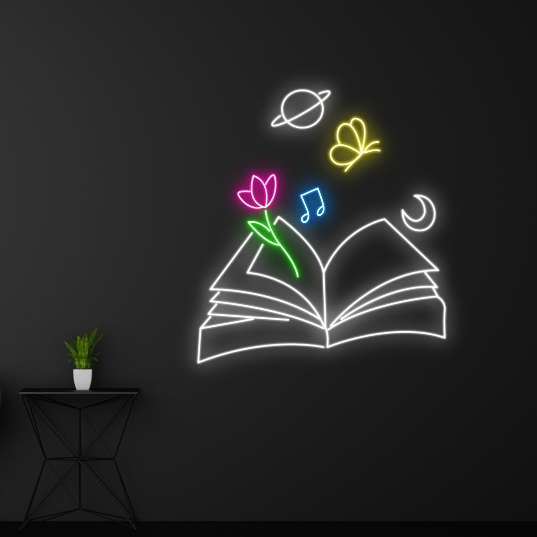 Custom Magic Book Neon Sign, Open Book LED Light, Book Lover Neon Light ...
